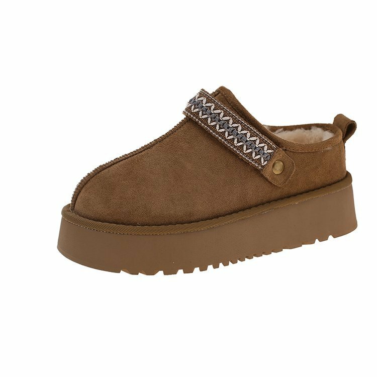 ВесКеды ИзнСтой AIS Ботинки Женщины Зима Флис Повышенной подошвой Этнический стиль Низкий верх Корейский/Camel