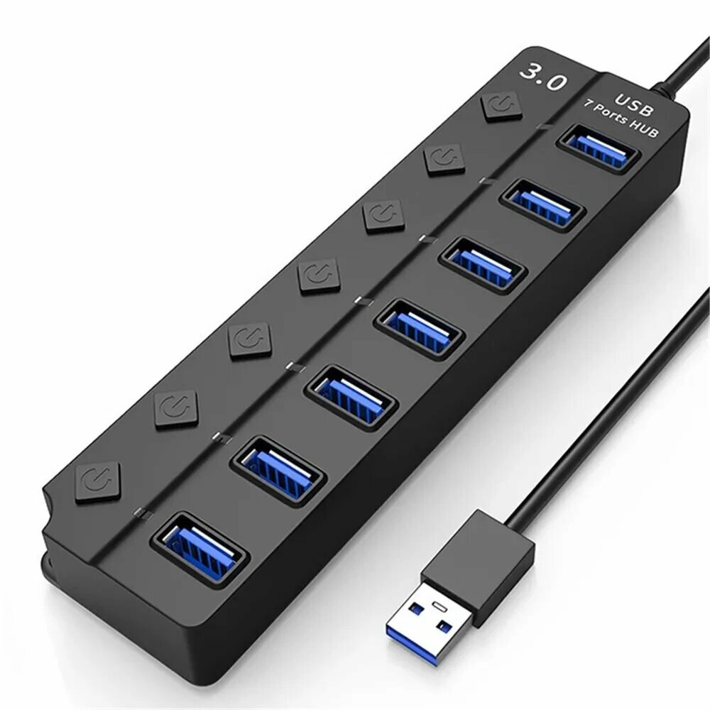 USB Hub 3.0, 7-портовый разветвитель USB-концентратора с индивидуальными выключателями и подсветкой, кабель длиной 3 фута
