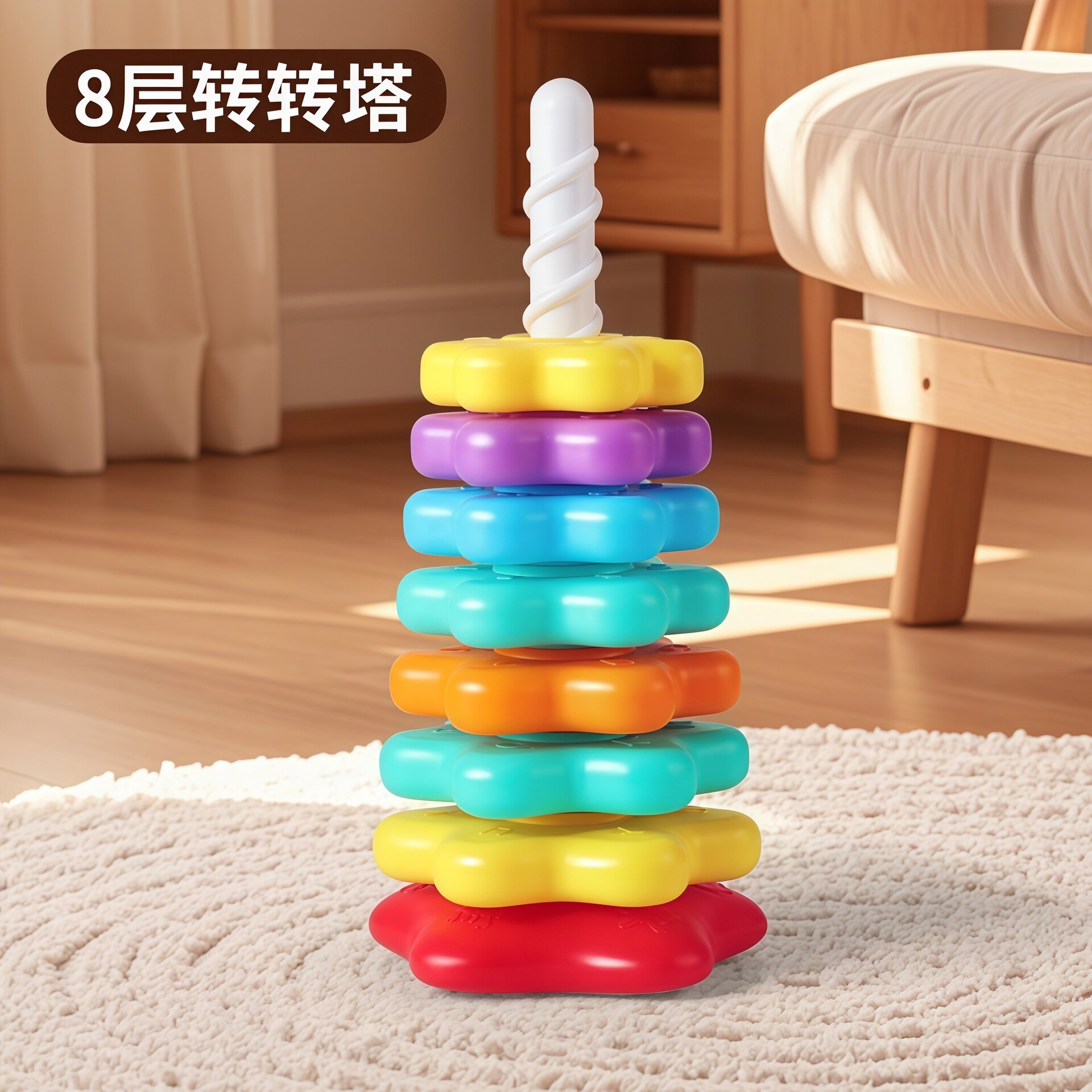 Радужная вращающаяся игрушка для складывания, развивающая игрушка для детей 0-3 лет, обучающая вращающаяся башня, игрушка-кольцо