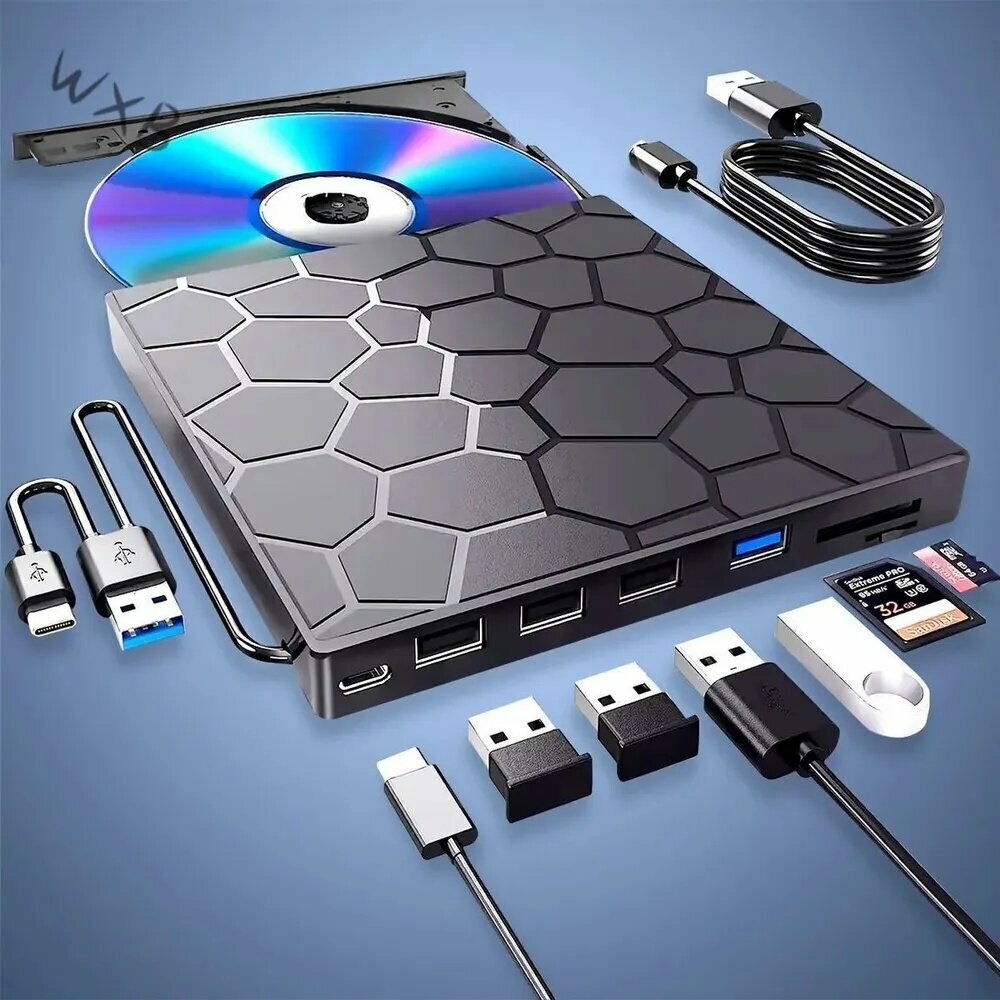 Внешний CD/DVD-привод для ноутбука, DVD-плеер для ноутбука, Ультратонкий портативный USB 3.0 8 в 1, внешний дисковод для записи DVD/ CD, плеер и записывающее устройство CD/VCD/DVD