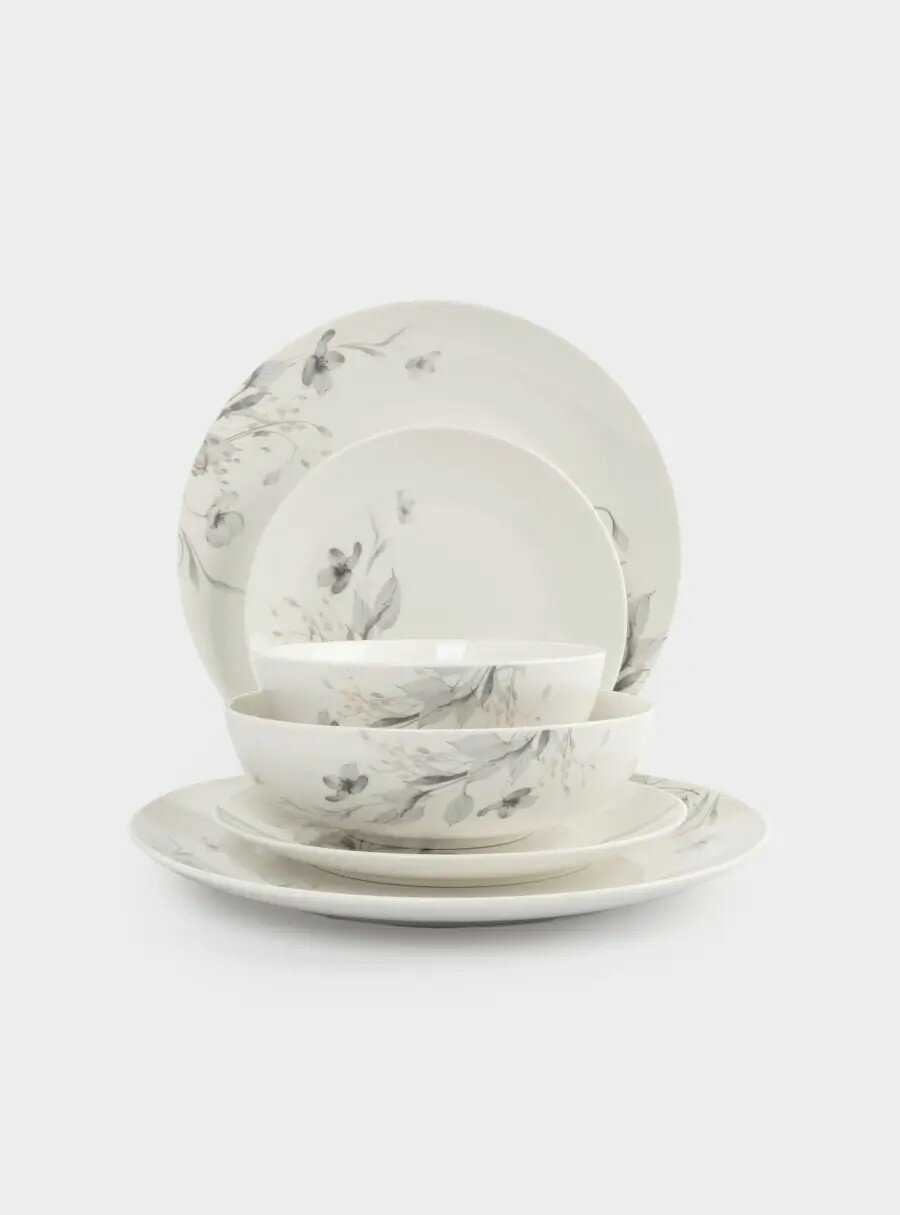 Сервиз обеденный, 6 персон, 19 пр, костяной фарфор, молочный, Полевые цветы, Flower melody (Anna Lafarg)