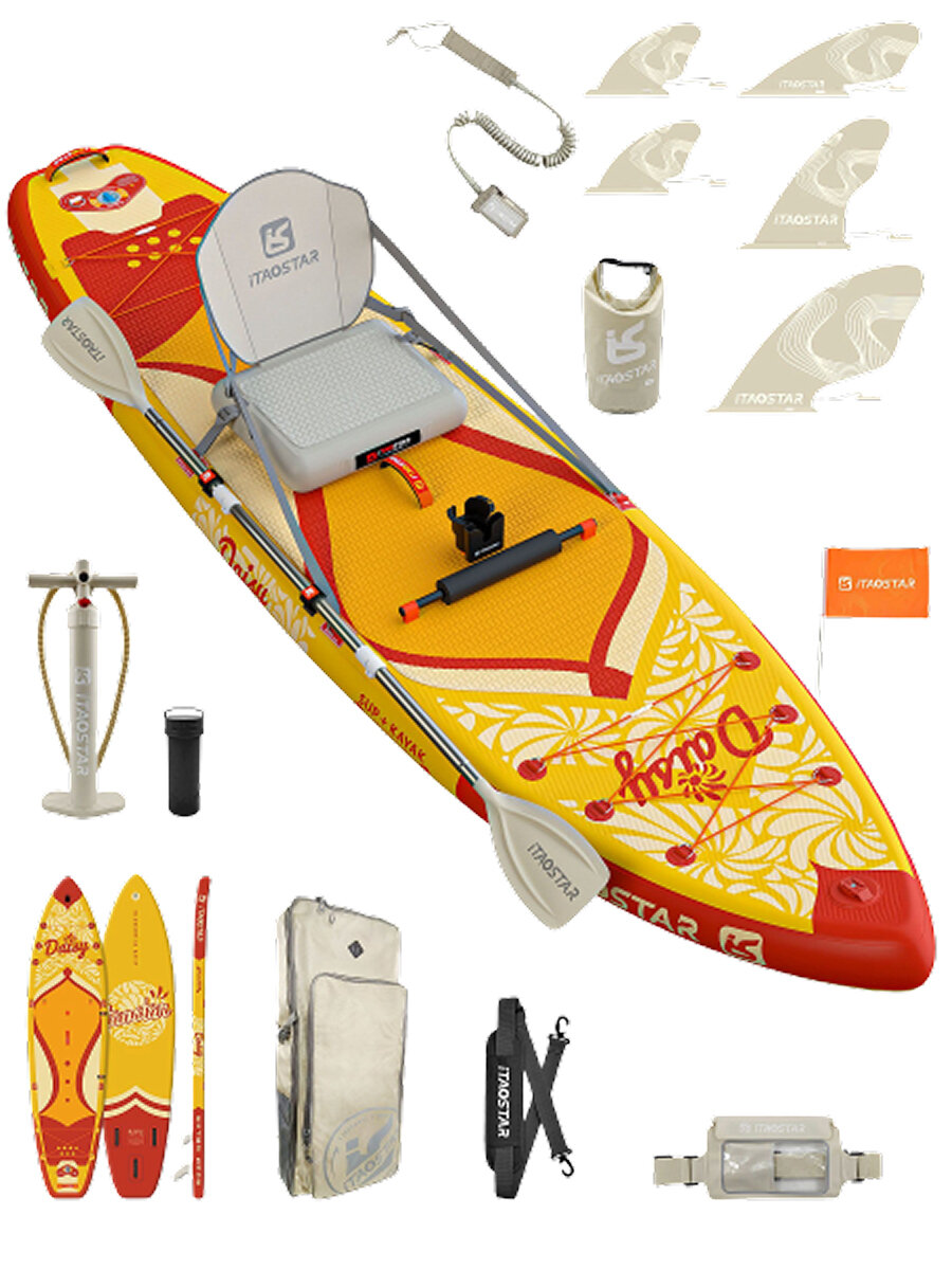 Сапборд iTaoStar Daisy Golden orange (350x89x15) двухслойный надувной / доска для плавания сап борд / Sup board, SUP-доска, каяк