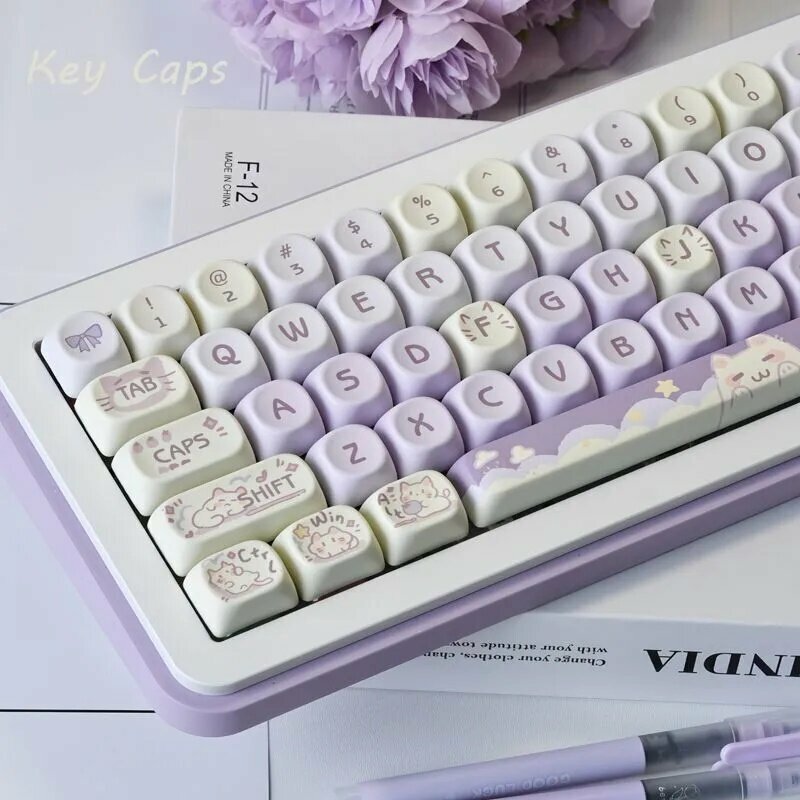 Кейкапы для механической клавиатуры (PBT, MOA,132ключи ), Фиолетовый котенок таро