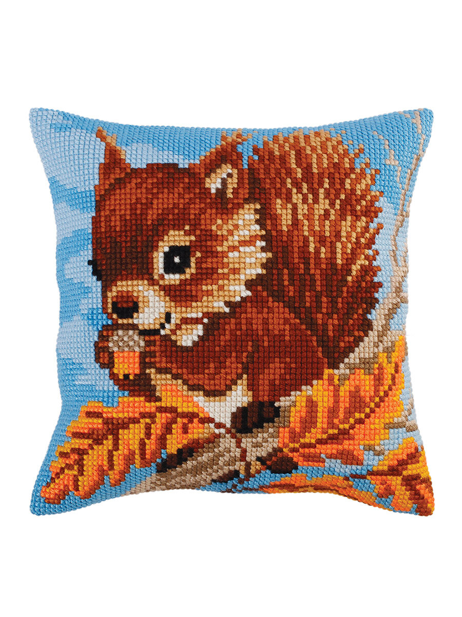 Набор для вышивания крестом подушка, "Белка с орешком", 40х40 см, Collection D'Art (5270)