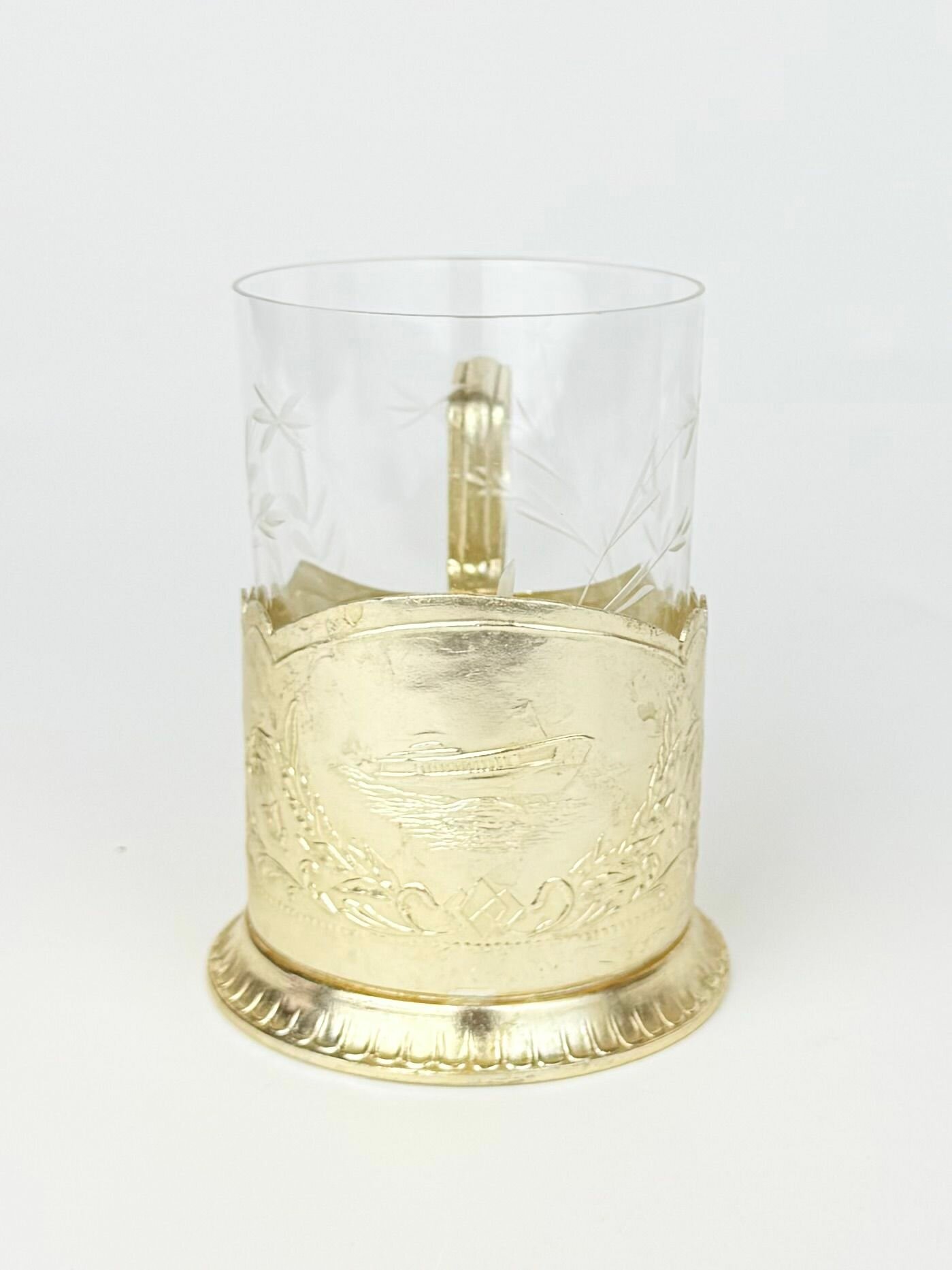 Подстаканник алюминиевый СССР со стаканом из тонкого стекла СССР