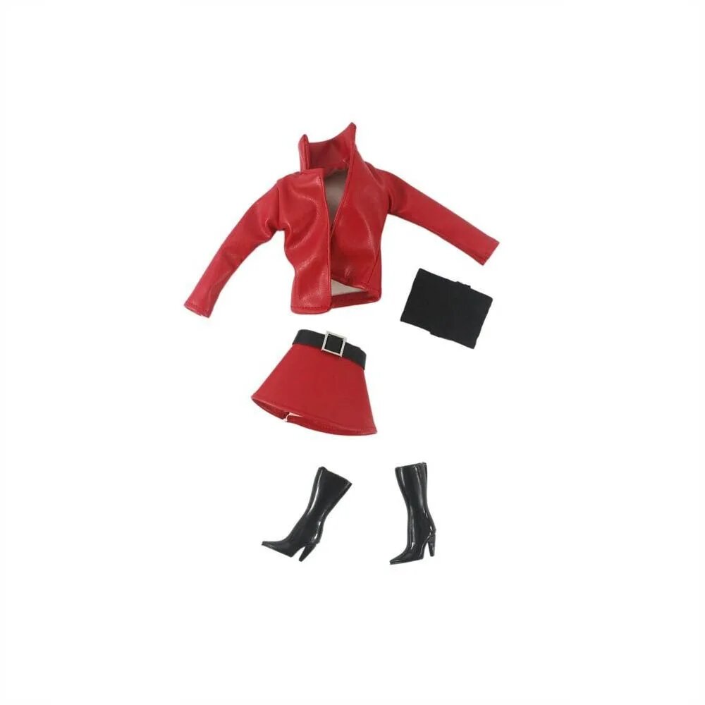 Комплект кукольной одежды из ткани и искусственной кожи для кукол 30 см Красный, 5-1