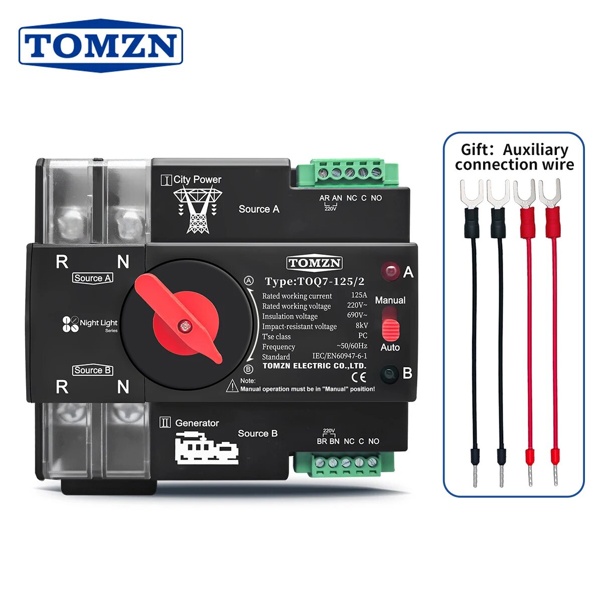 TOMZN Автоматический переключатель ввода резерва (АВР) 220В/230В 63А/100А/125А 100А