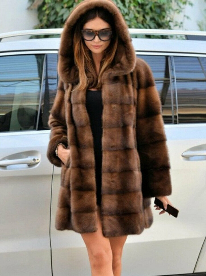 Шуба женская Wholwskin lfzlzm, с капюшоном, норковая, зимняя