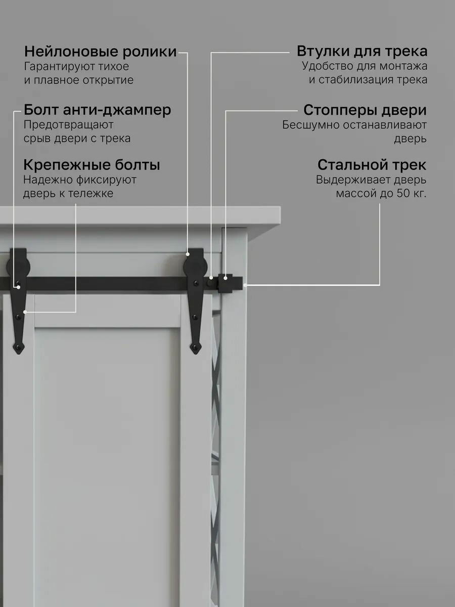 Амбарный механизм для раздвижной двери Асвик мини стрела лайт, трек 1,6 метра, матовый черный