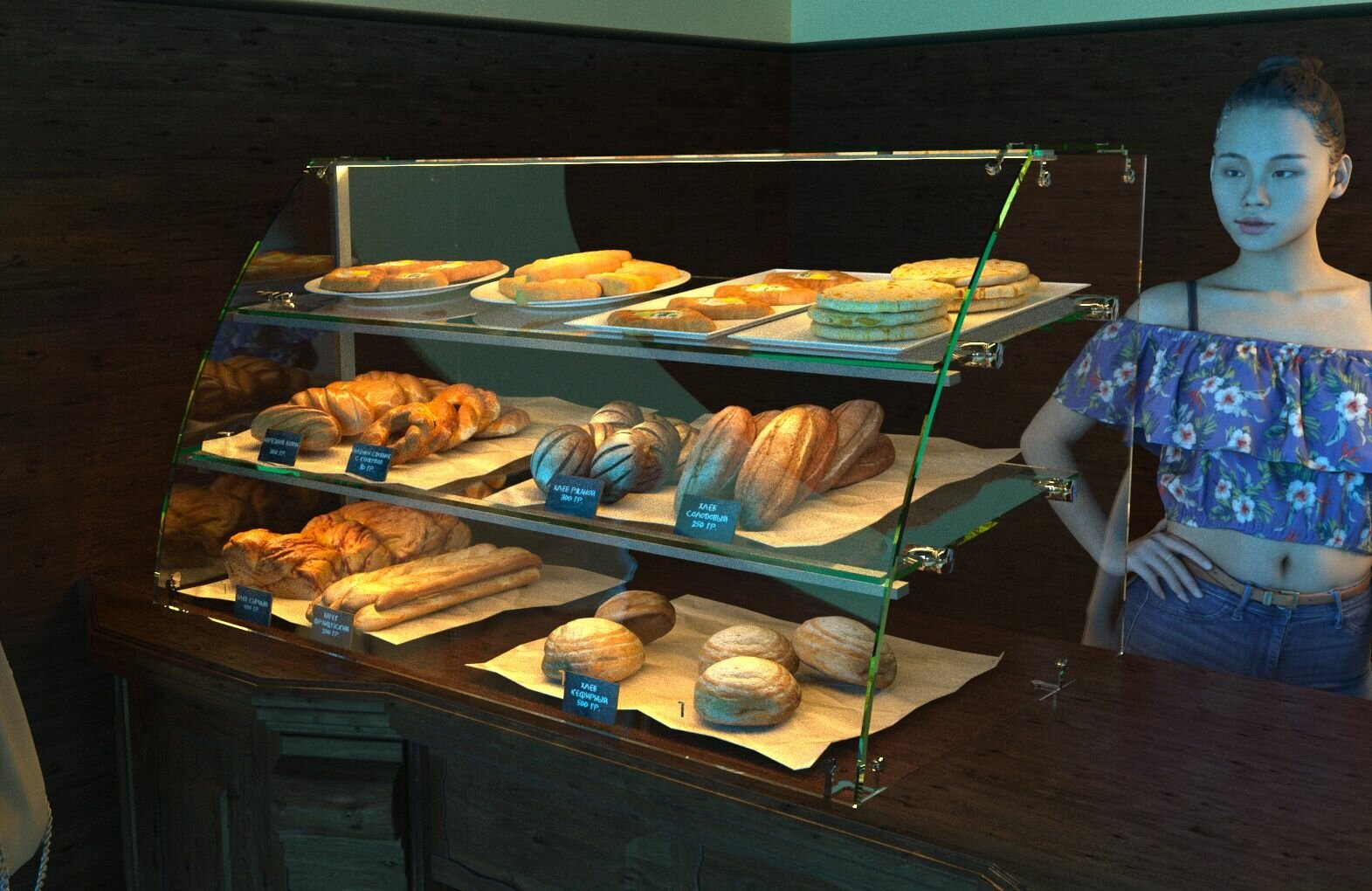 Настольная стеклянная 3 ярусная витрина для выпечки 610*800*550 мм