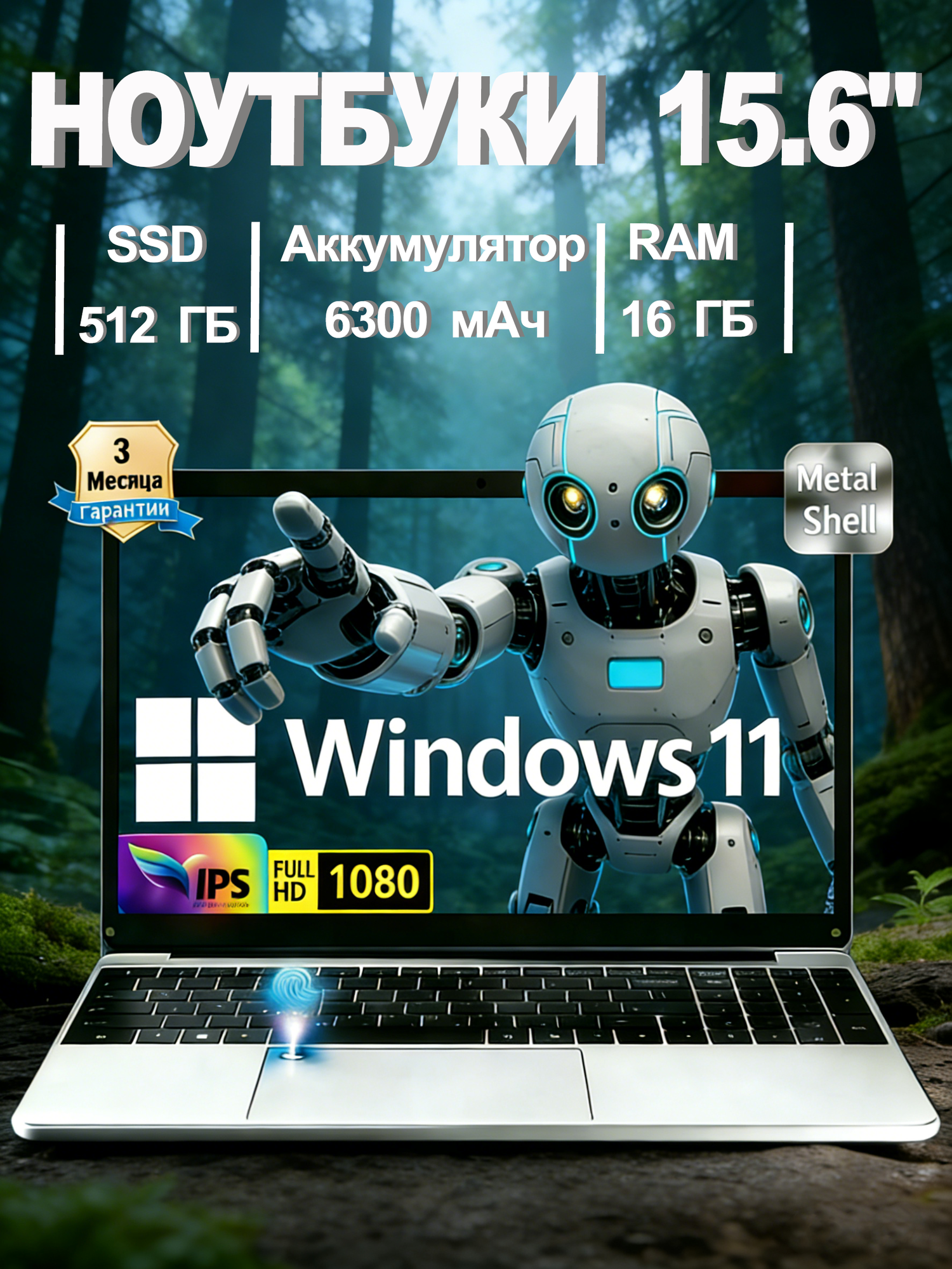 Ноутбук, для работы и учебы 15.6" 1920x1080 IPS Intel Celeron N5095 16GB RAM SSD 512GB Windows 11 серый