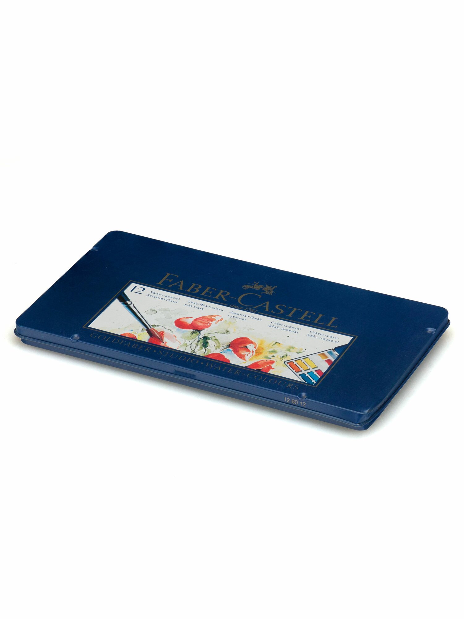 Краски акварельные FABER-CASTELL Goldfaber Studio 12цв + кисточка, металлическая коробка, FC126012