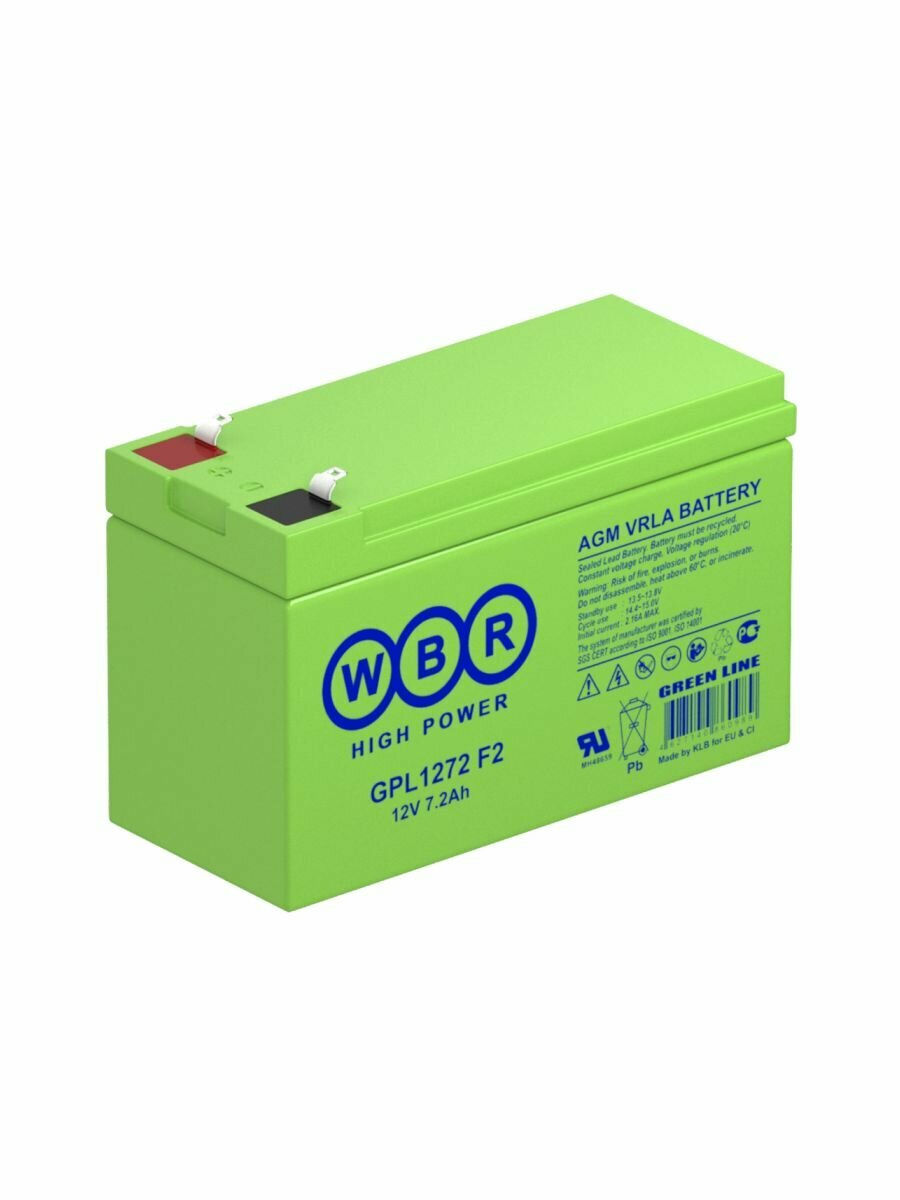 Аккумулятор WBR GPL1272 12В, 7,2Ач для ИБП, пластик ABS, высокая мощность