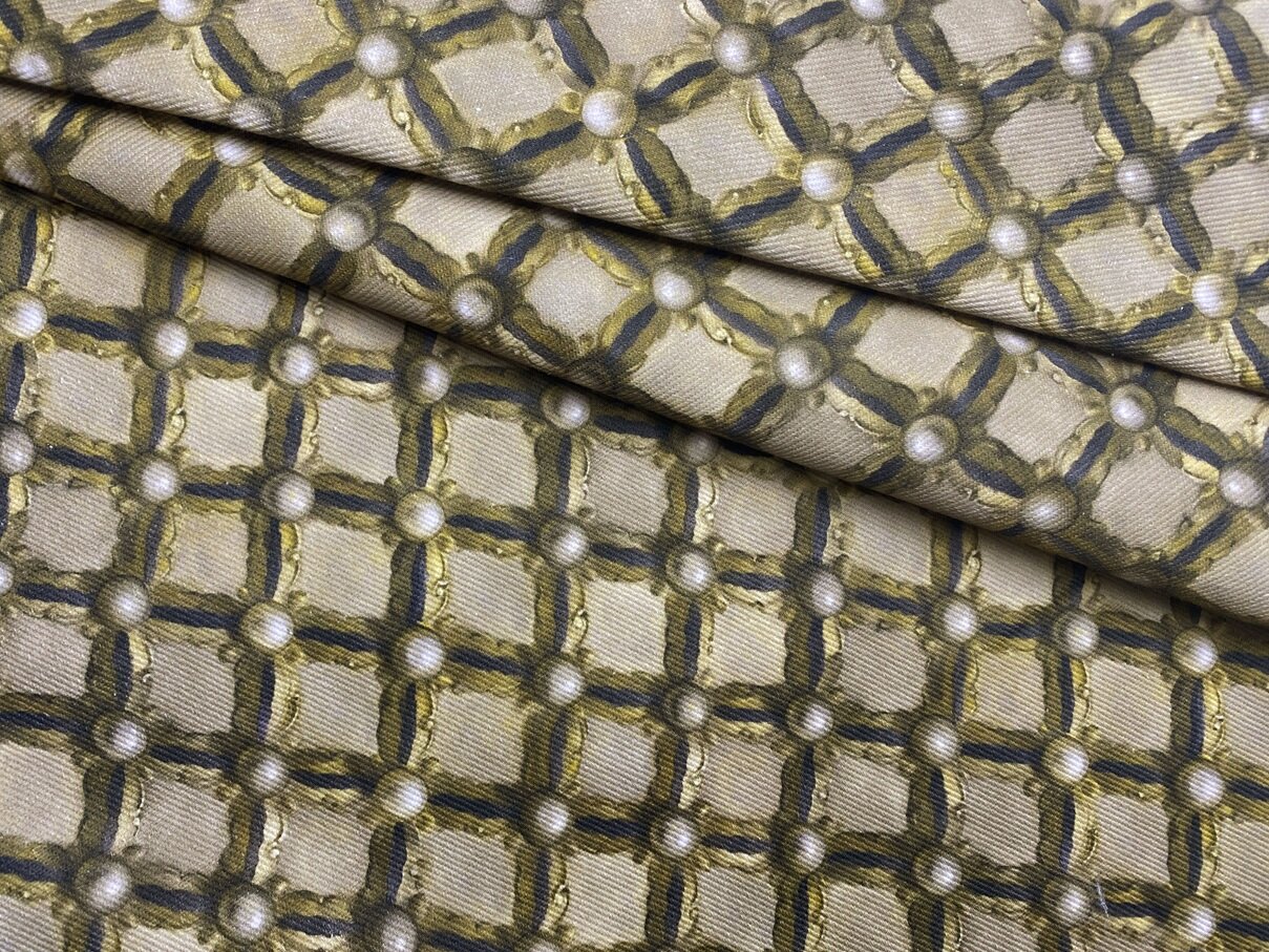 Ткань Джинса оливкового цвета с принтом ромбы 12638