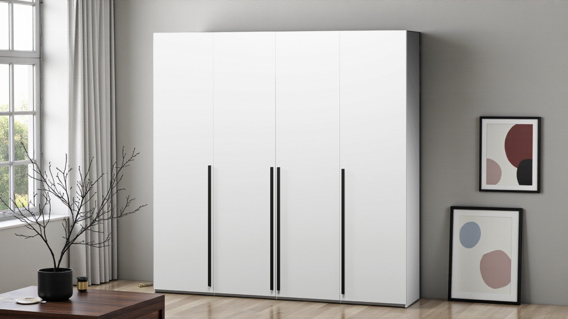 Распашной четырехсекционный шкаф Лорена Пакс-4 Белый 0101 NEW 240*45*260 см Фиеста