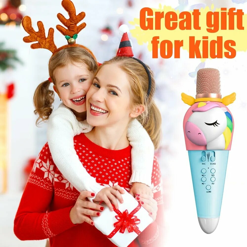 Микрофон детский, Единорог (розовый/синий) / беспроводной микрофон караоке