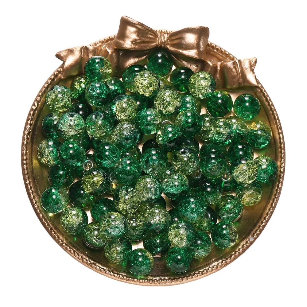 Бусины стеклянные круглые 20 шт, Разноцветный "Битое Стекло" Бусины 10mm, цвет жёлто-зелёный