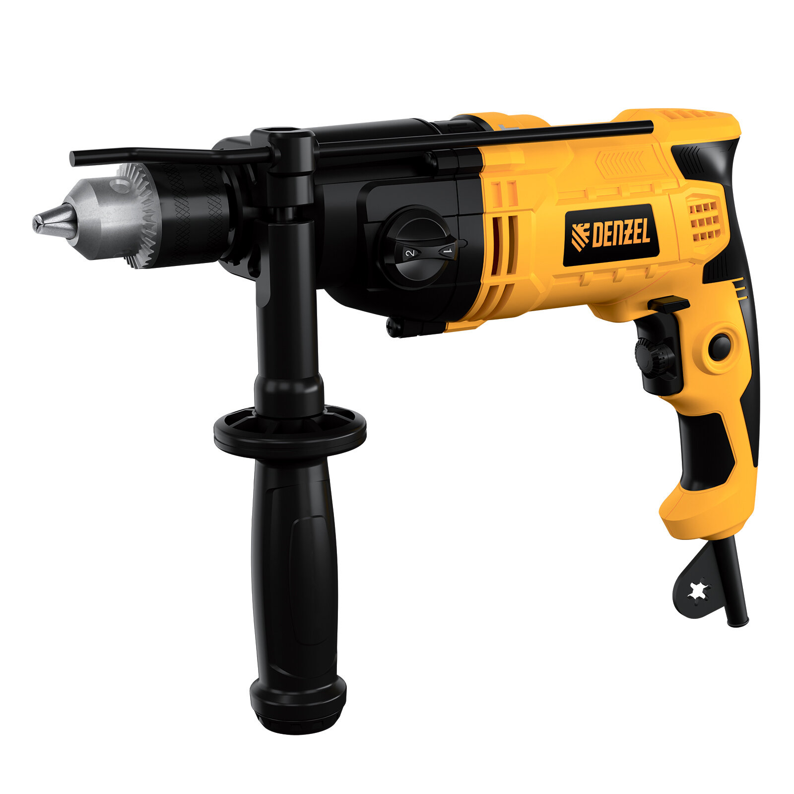 Дрель ударная IDD-1050-2, 1050Вт, 0-1200/0-3200 об/мин, 0-19200/0-51200 уд/мин, 2 скор. Denzel 26314