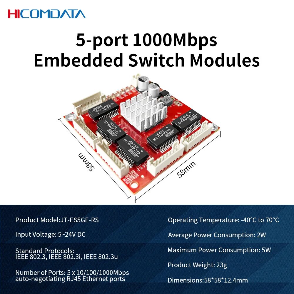 5-port 10/100/1000Mbps Embedded Switch Module JT-ES5GE-RS