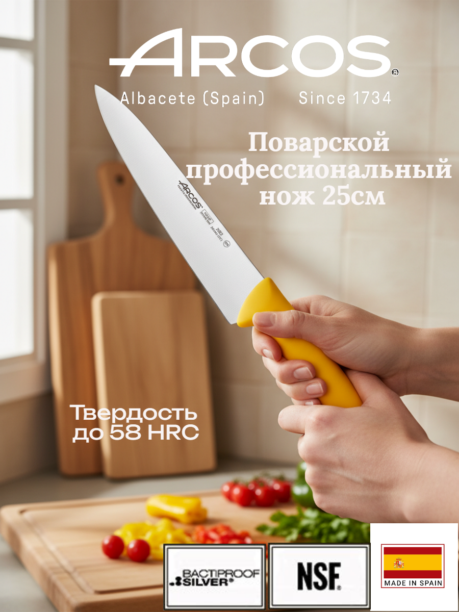 Нож кухонный поварской Шеф профессиональный 25см ARCOS, Испания