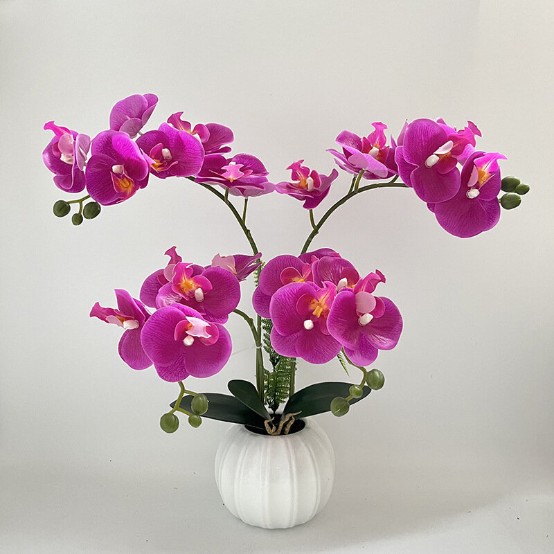 Искусственное цветочное растение фаленопсис в горшке, 24 цветка, декор для дома и офиса, настольное украшение, искусственное зеленое растение