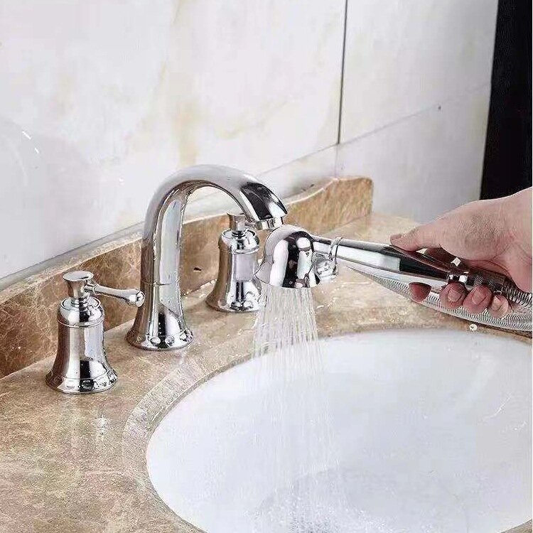 Смеситель для раковины в европейском стиле с трехотверстным основанием из чистой меди, комплект из трех частей для ванной комнаты, разделенный смеситель для холодной и горячей воды