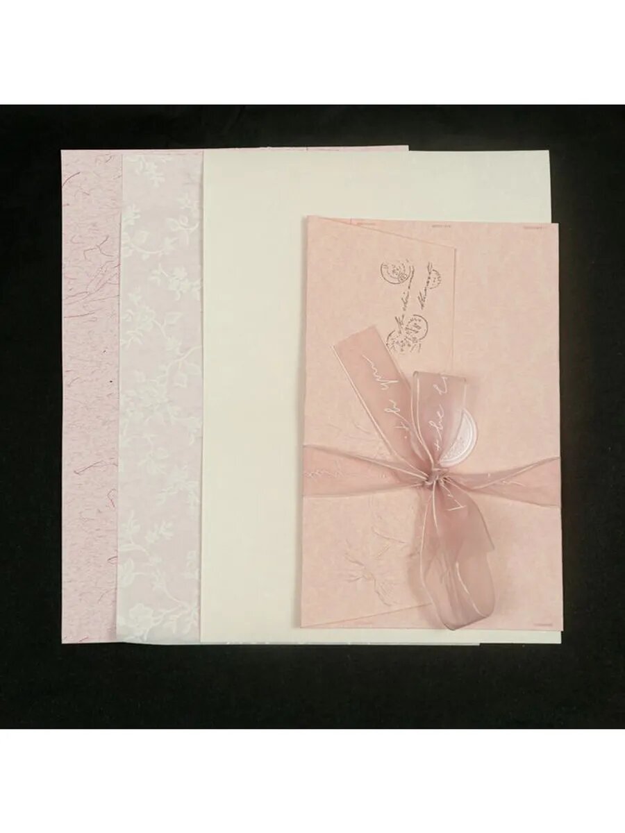 Розовый набор для писем (конверт, бумага, воск, лента)