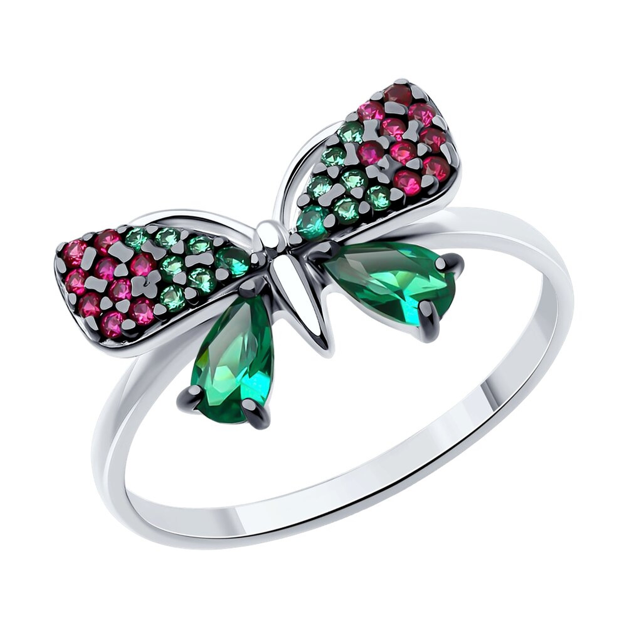 Кольцо, серебро, 925 проба, родирование, корунд, фианит