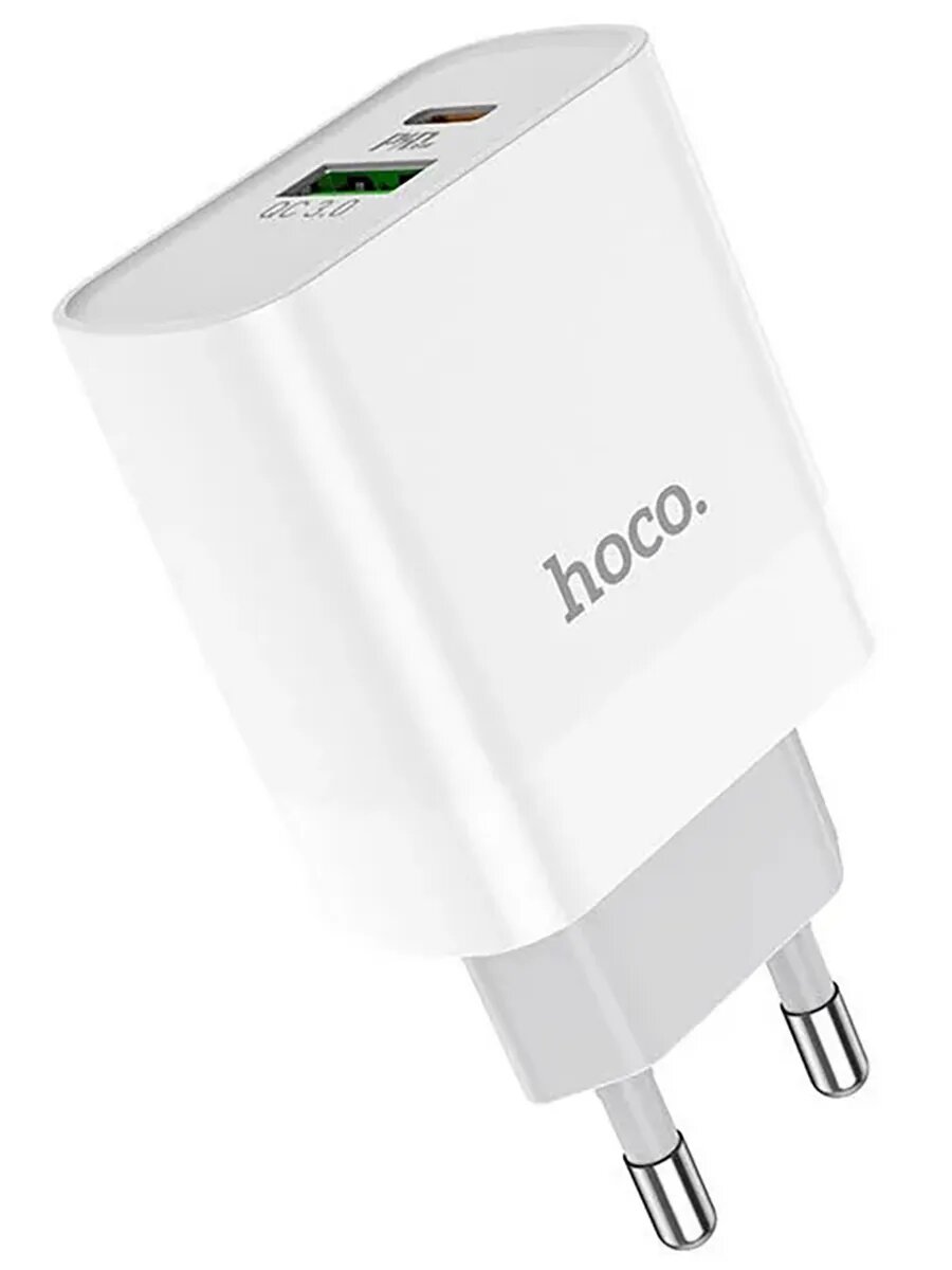 Сетевое зарядное устройство Hoco C80A Plus (USB+USB-C), PD20W+QC3.0, белый (быстрая зарядка для iPhone, Android)