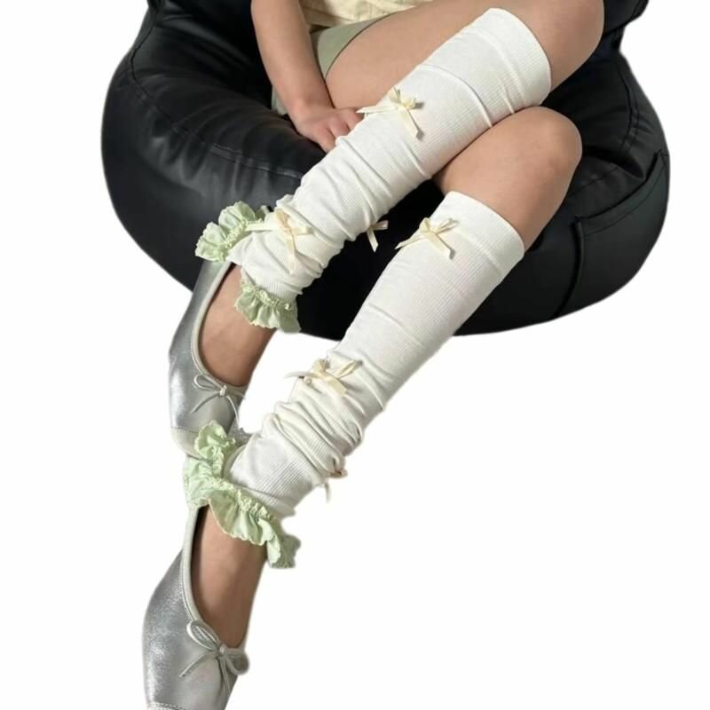 Теплые гетры в стиле балета с бантами, Белый