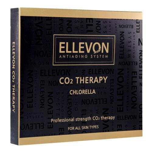 Набор на 5 процедур для лица и шеи для карбокситерапии Ellevon с хлореллой, 5 х 25 мл гель + 5 тканевых масок
