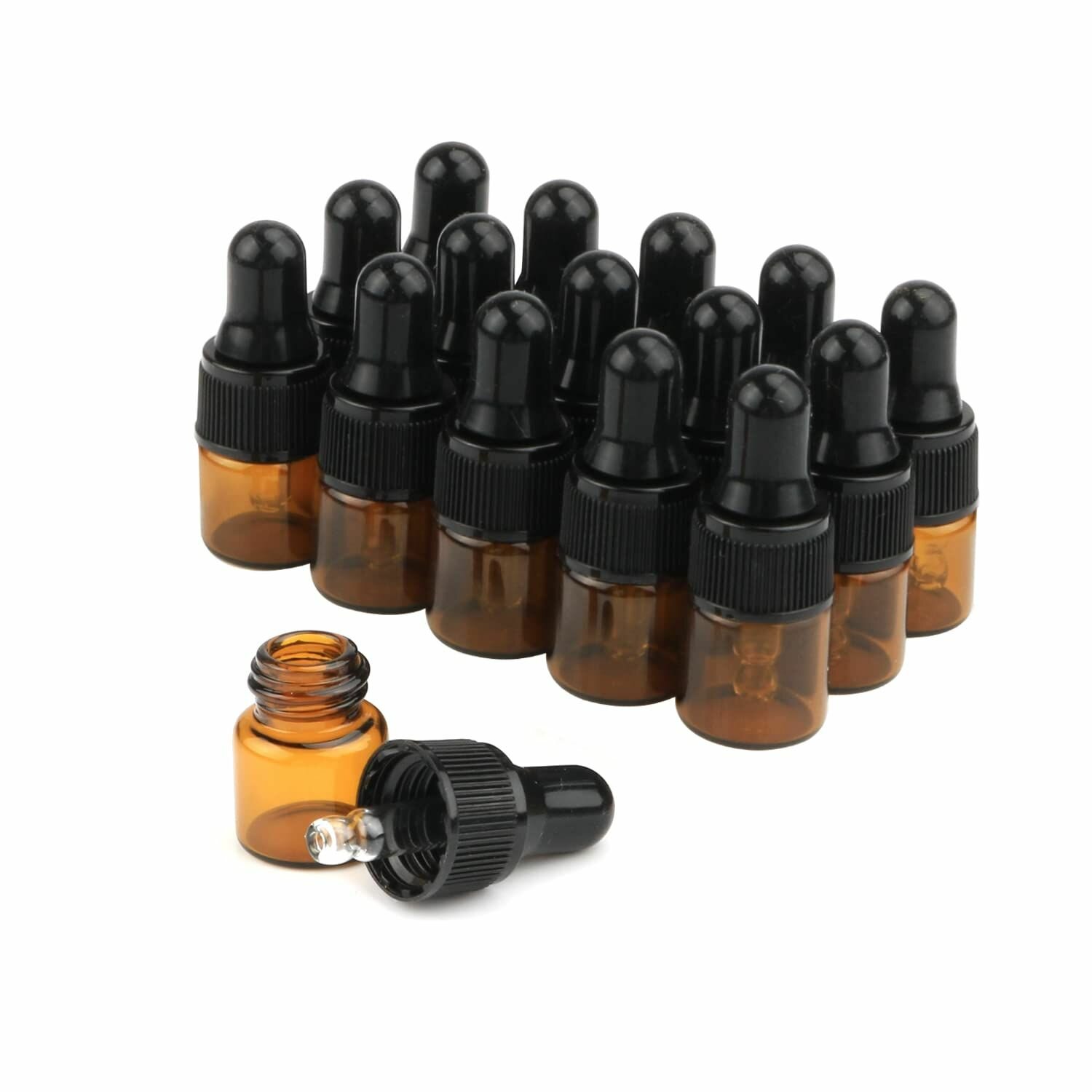 100 шт. 1 мл пустые янтарные стеклянные бутылки, Мини бутылочки для эфирного масла с пипеткой