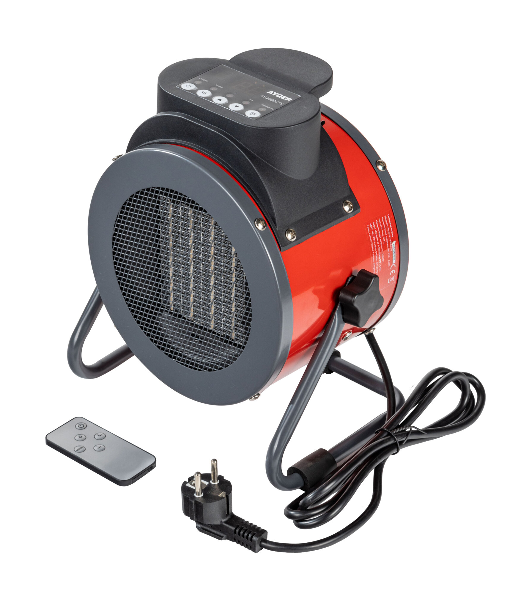 Тепловая пушка, керамический нагреватель (тепловентилятор) AYGER AY-2000CTS, 220 В, мощность 2000 Вт, 3 режима работы, пульт ДУ