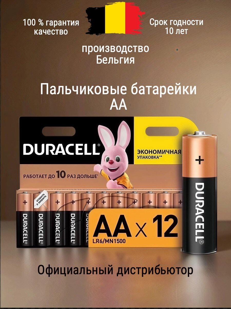 Батарейки Duracell Basic, блистер, 12 шт. щелочные, алкалиновые, АА, 1.5В, 2500 мА/ч