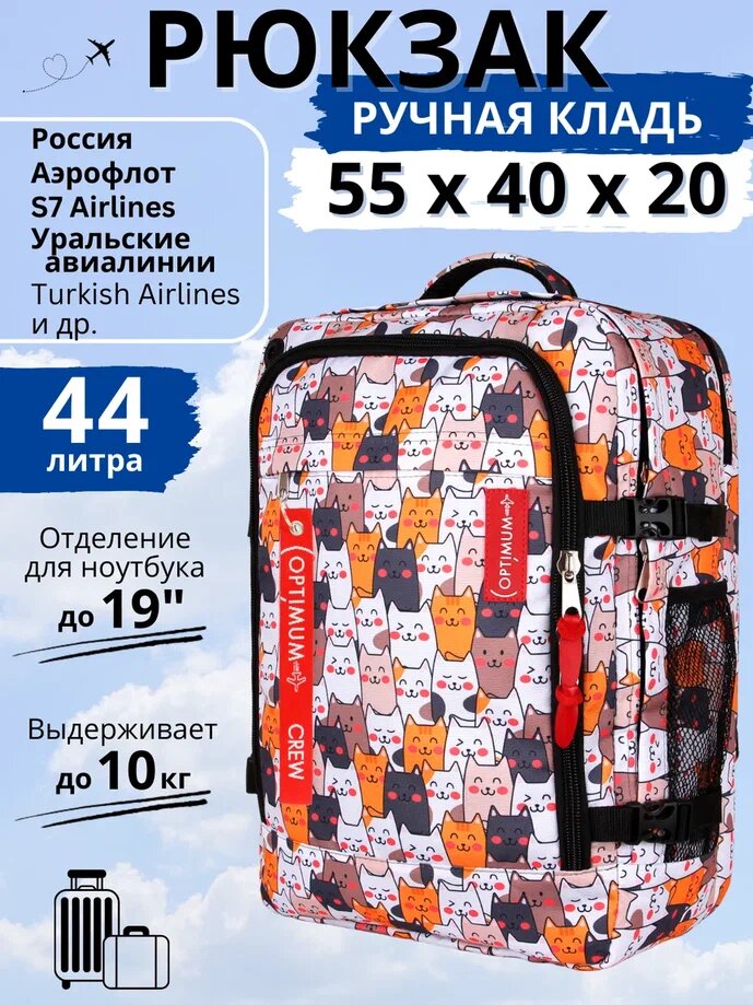 Рюкзак сумка чемодан ручная кладь 55х40х20 в самолет, котики