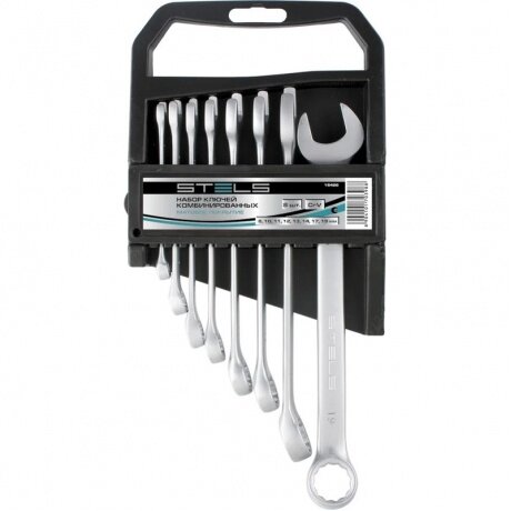 Набор ключей комбинированных, 8 - 19 мм, 8 шт, CrV, матовый хром Stels