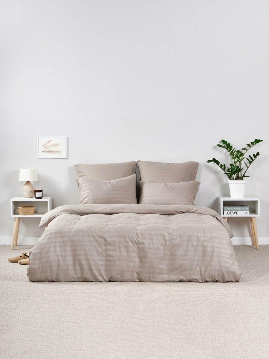 Постельное Белье Веселина Винтажный хаки 002 Страйп ПЭ 2 сп с европр (70х70)