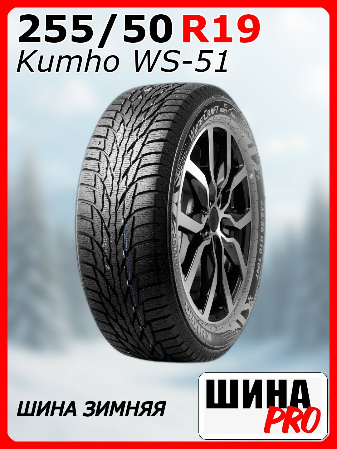 Шина зимняя нешипованная Kumho 255/50/19 T 107 WS-51 XL для легковых автомобилей 2248783