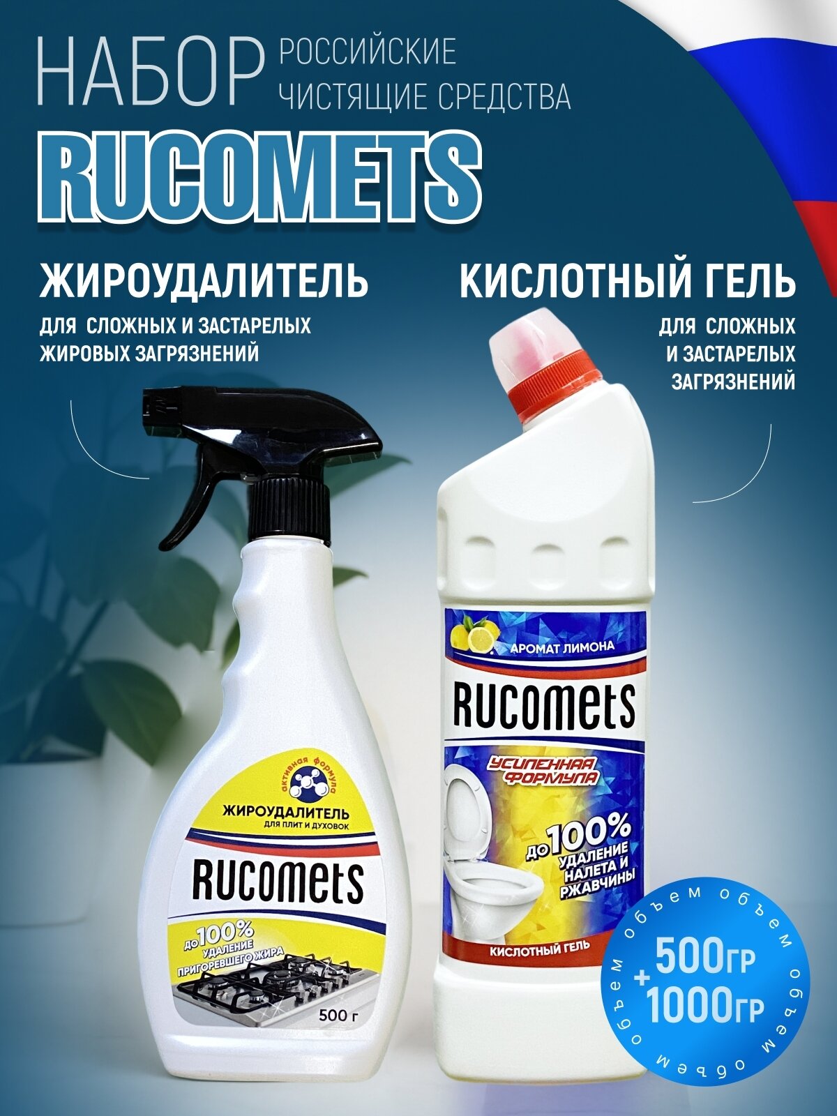 Чистящее средство, набор Rucomets Спрей Антижир и Кислотный Гель для сложных и застарелых загрязнений
