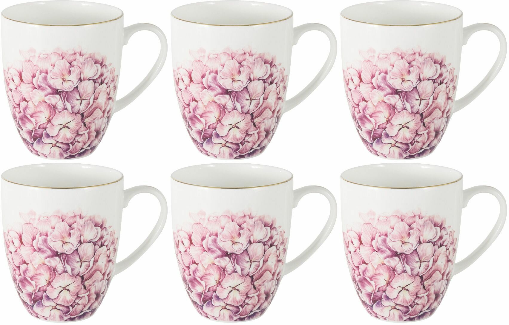 Набор из 6 кружек Anna Lafarg Emily Flowers 400 мл, костяной фарфор, чашки для чая и кофе 6 шт