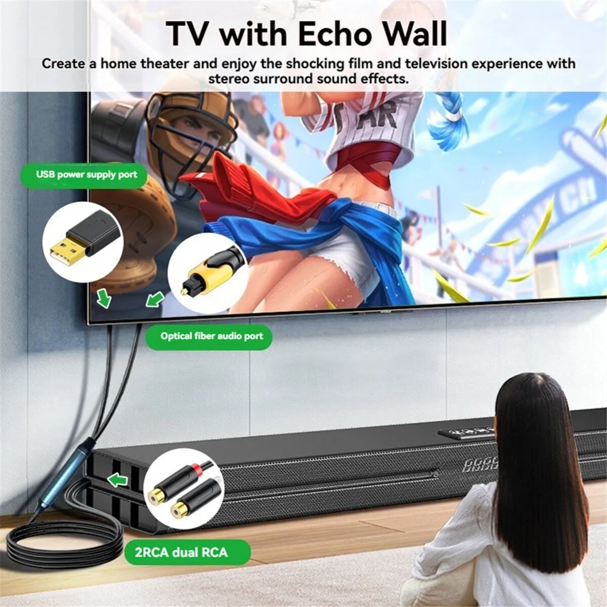 # 758R Цифровой оптический кабель для преобразования аудио 2RCA ТВ-проектор (черный)