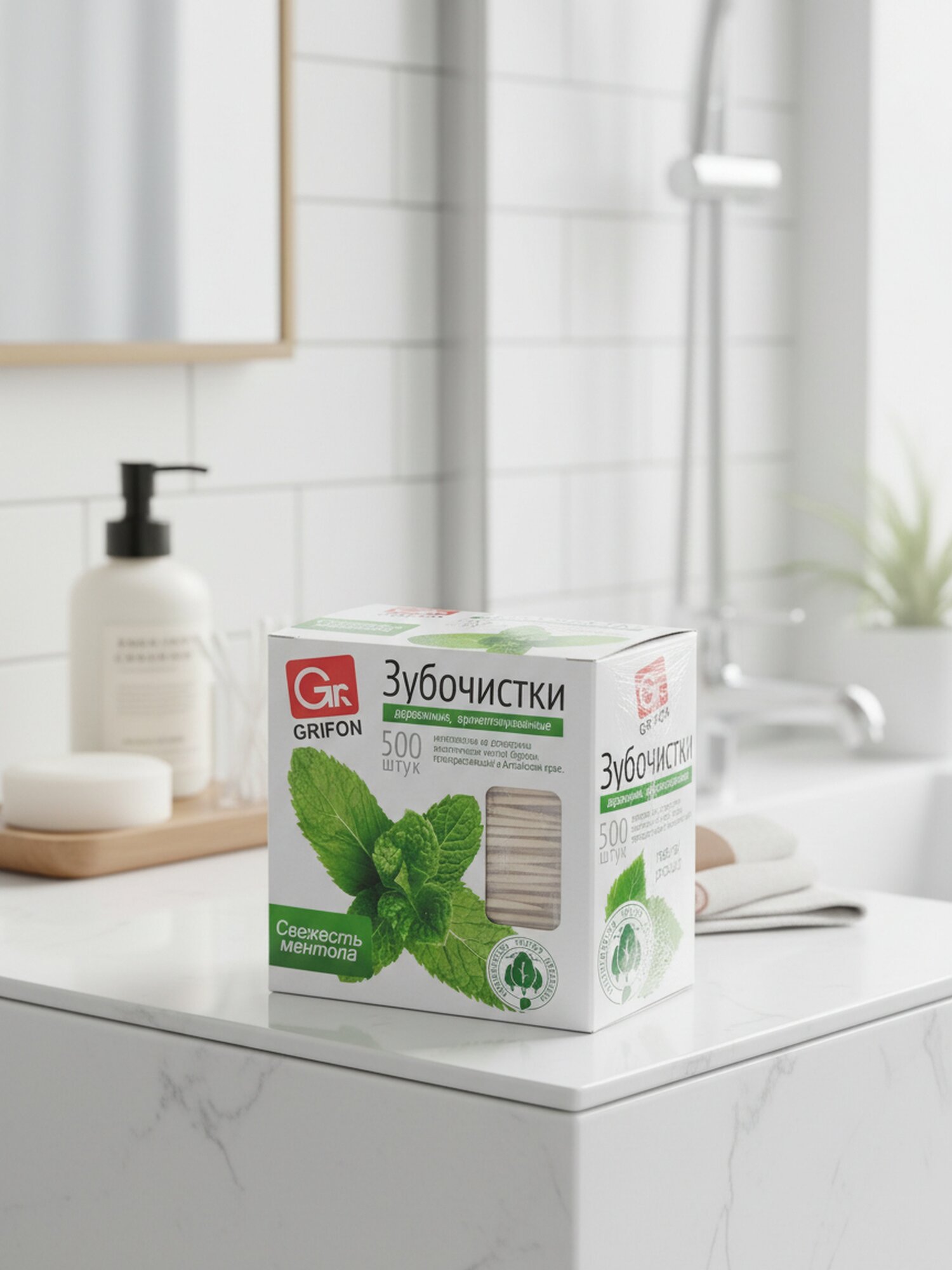 Зубочистки деревянные Grifon 500 шт с ментолом, Россия, артикул 400-513