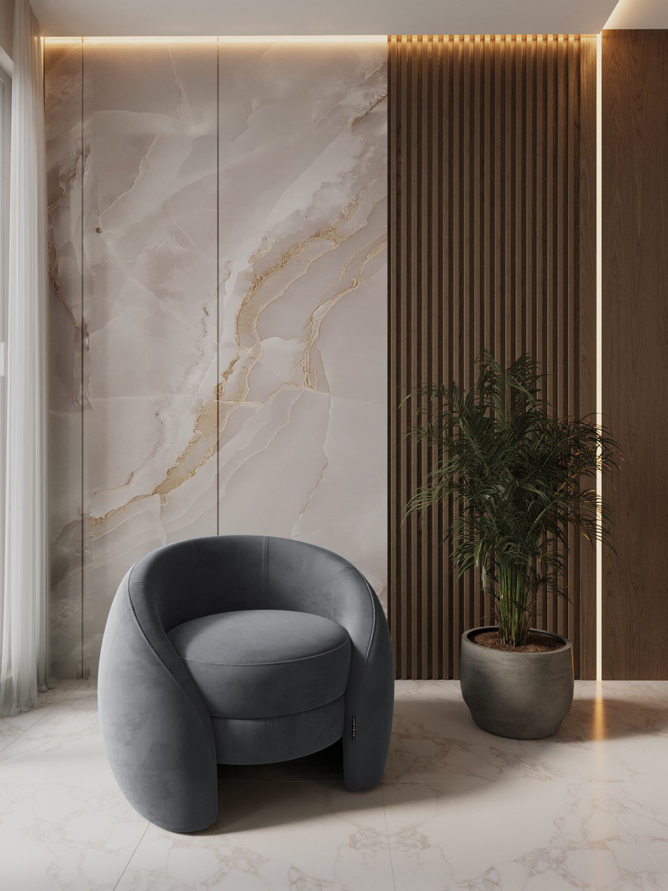 Кресло дизайнерское Galassia, велюр графит dream grafit 72х76х76 см