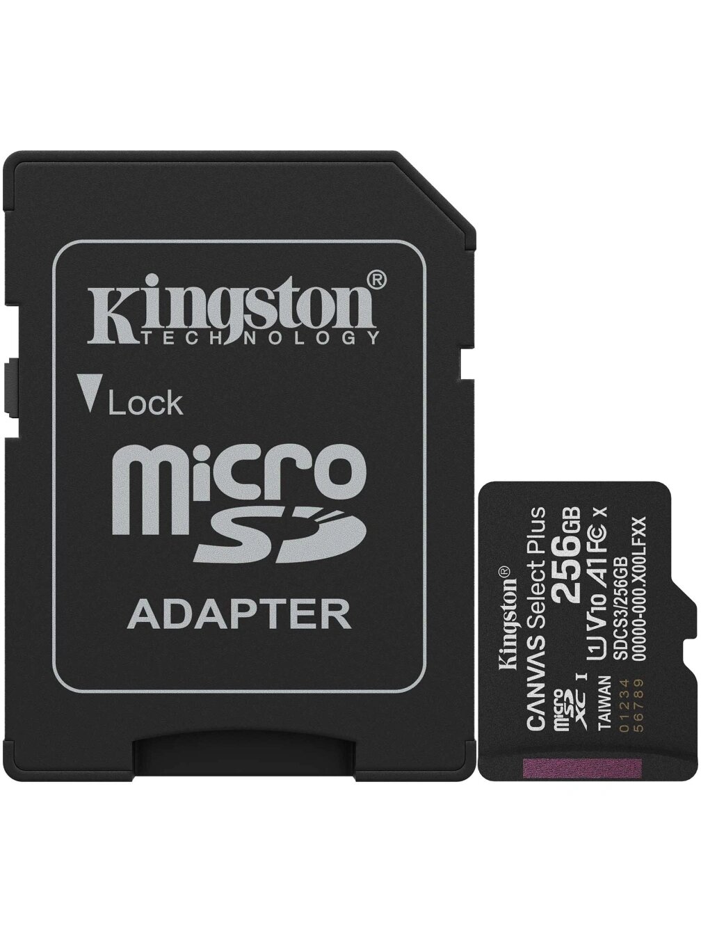 Карта памяти microSDXC UHS-I U1 Kingston Canvas Select Plus 256 ГБ, 150 МБ/с, Class 10, SDCS3/256GB, 1 шт, переходник SD