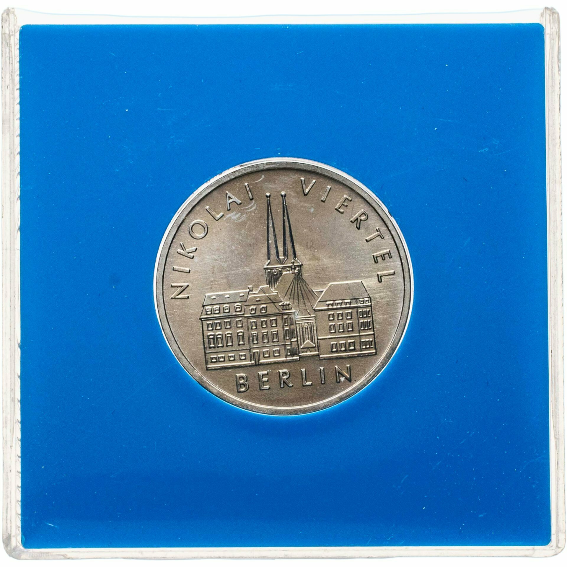 Германия ГДР 5 марок 1987 "750 лет Берлину - Квартал Николаи" в футляре, Медь, в сохранности UNC