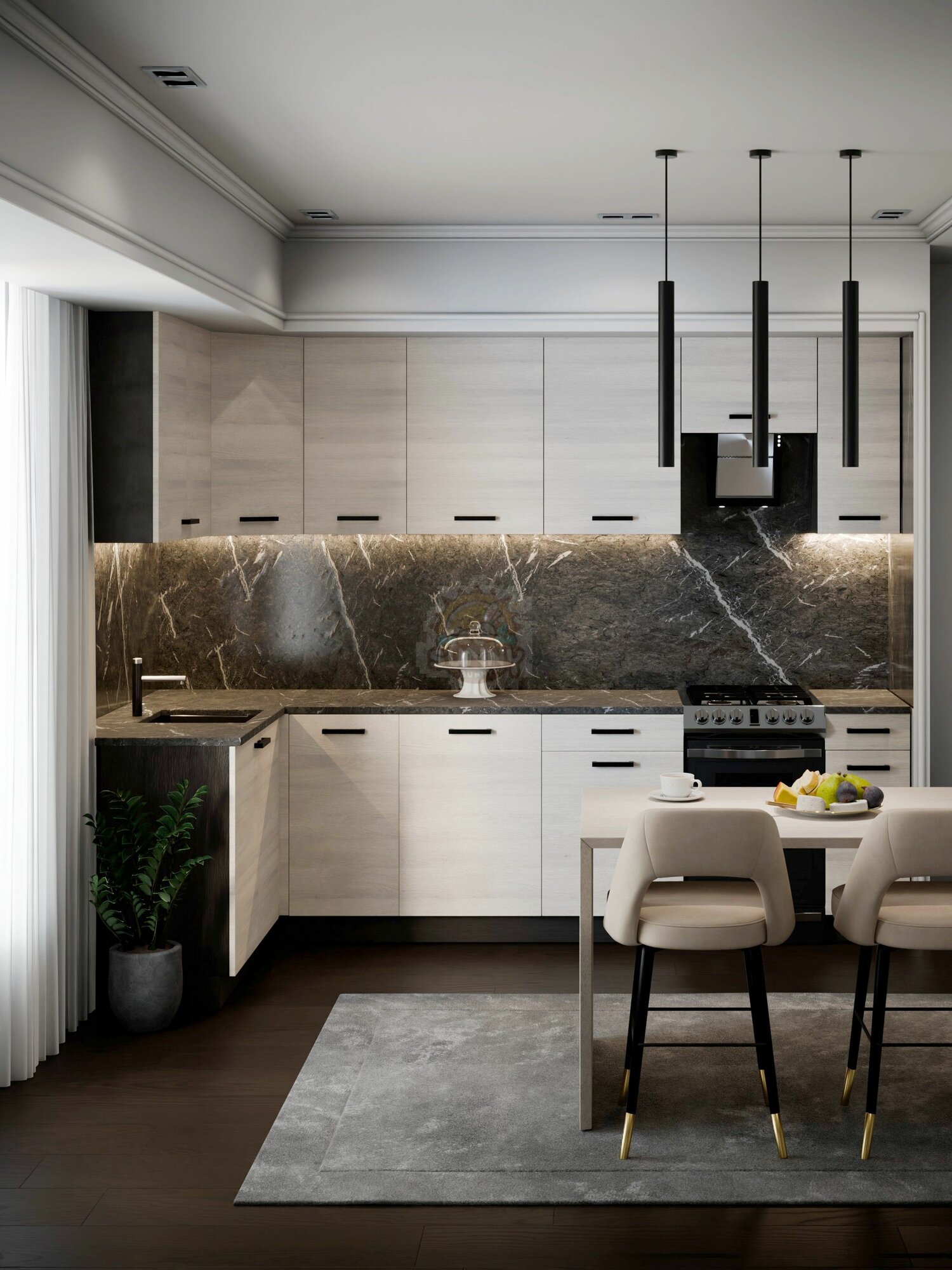 Кухня модульная угловая со столешницей Мария, 140 см х 290 см, Венге/Лоредо ЛДСП, 180 х 290 х 60 см, столешница 60 см.