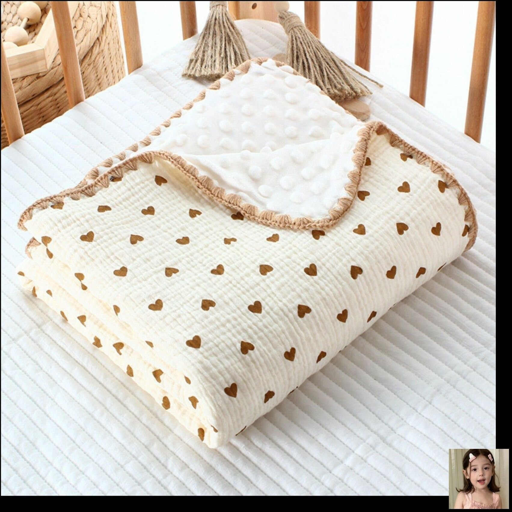 Плед для новорожденных муслиновый, плед детский плюшевый, двусторонний 100х100