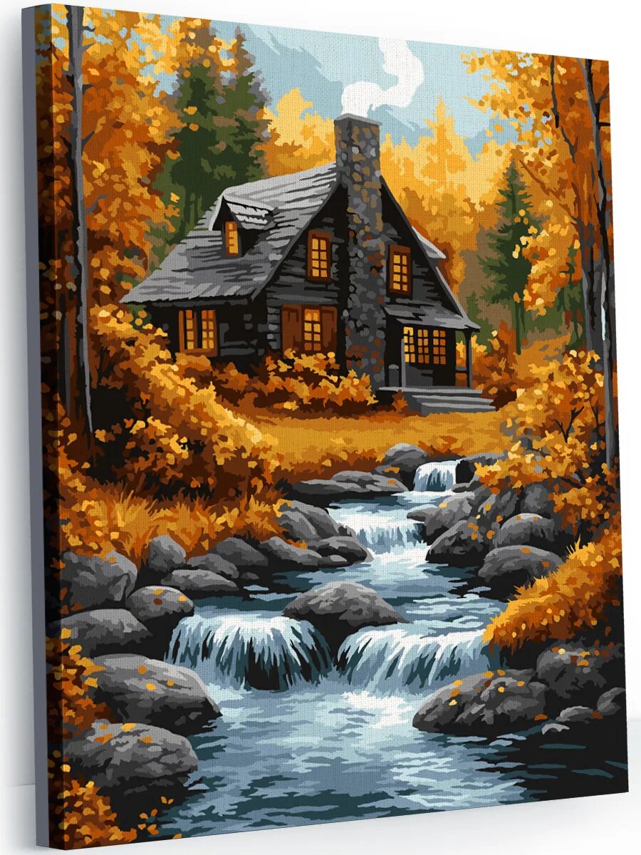 Ручей в осеннем лесу Картина по номерам на холсте 40х50 см