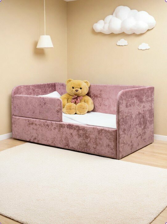 Кровать-диван Непоседа 180*90 розовая, с защитным бортиком, прямая