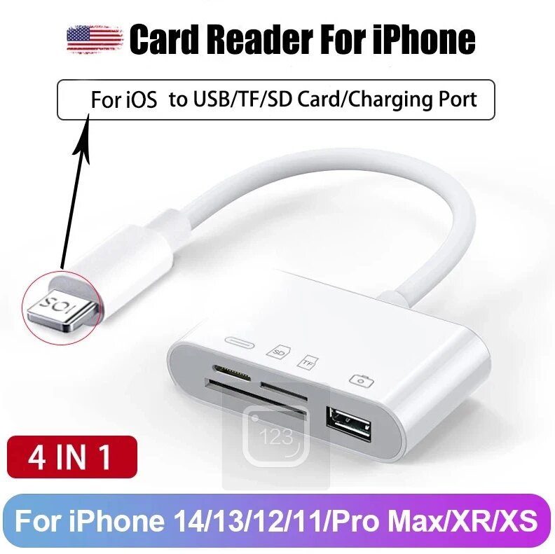 Для чтения карт памяти iOS на SD TF адаптер 5 в 1 USB OTG с портом зарядки для iPhone 4 IN 1 For iOS